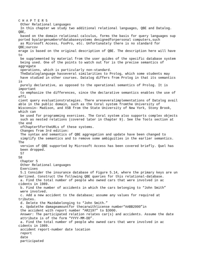 QBE and Datalog: Relational Languages Overview | PDF | Relational ...
