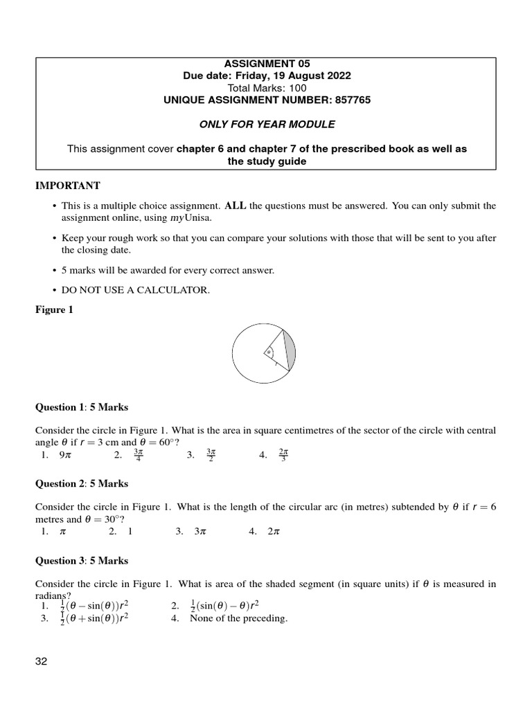 MAT1510 Multiple Choice Assignment Guide | PDF | Circle | Elementary ...