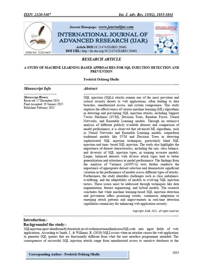 A Study of Machine Learning-Based Approaches For SQL Injection ...