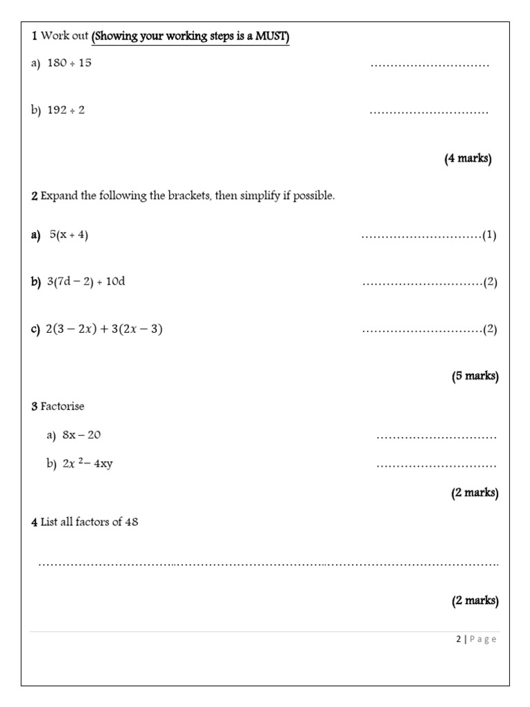 Year 7 End of Term 1 Exam | PDF | Area | Arithmetic