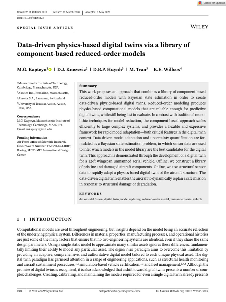 Numerical Meth Engineering - 2020 - Kapteyn - Data Driven Physics Based Digital Twins Via A ...