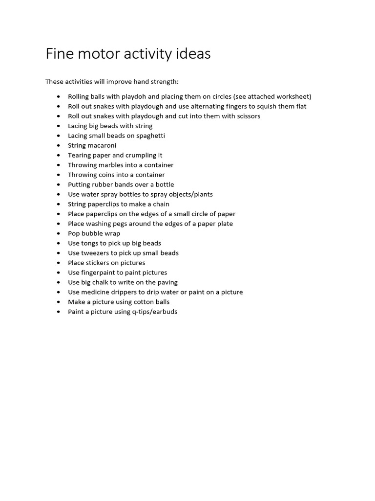 Fine Motor Activity Ideas (26593) | PDF
