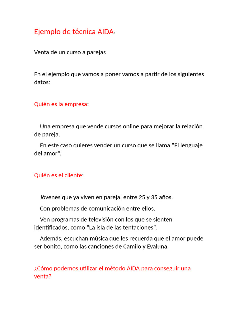 Ejemplo de Técnica AIDA | PDF