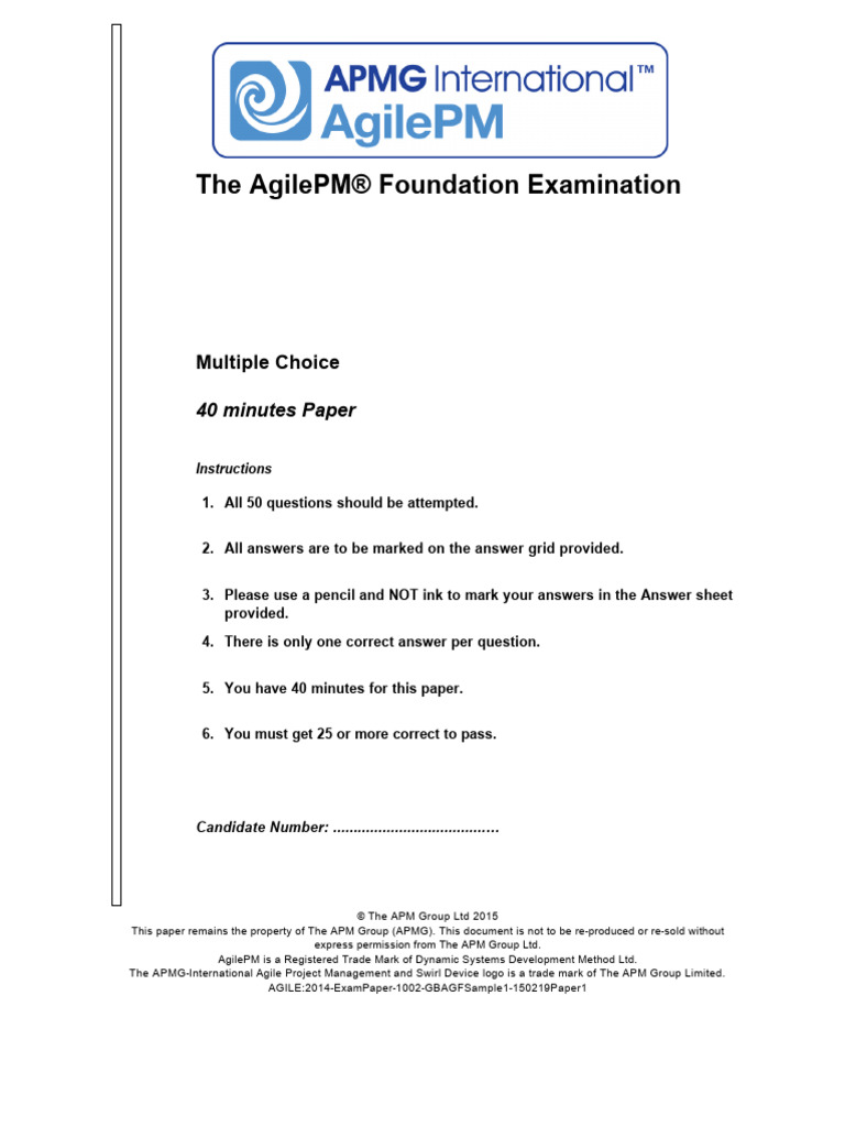 1.-AgilePM-Foundation-Sample-Paper-1-Question-Booklet (1) | PDF | Agile Software Development