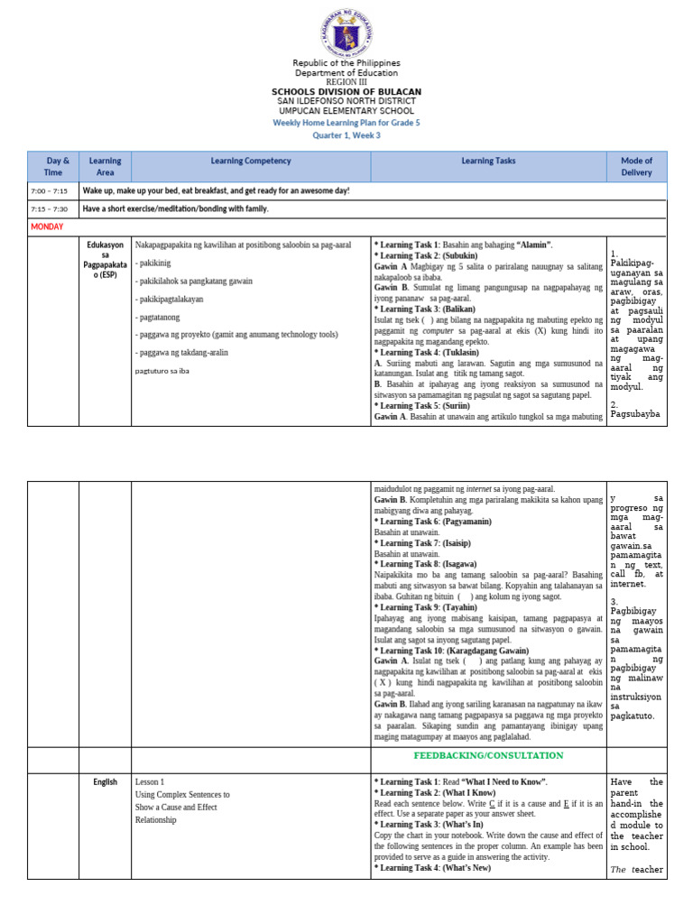 WHLP Grade 5 Q1 W3 All Subjects | PDF | Sentence (Linguistics) | Language Mechanics