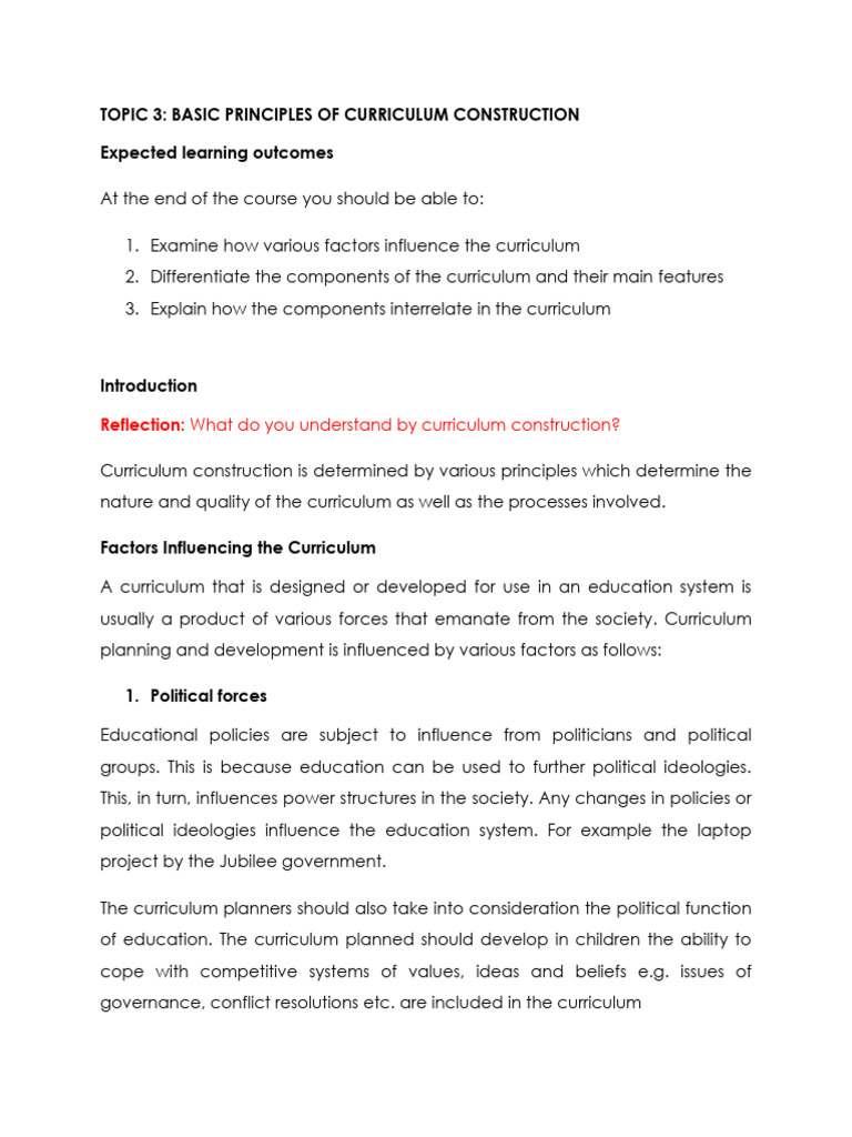 Topic 3 Basic Principles of Curriculum Construction-1 | PDF | Curriculum | Learning