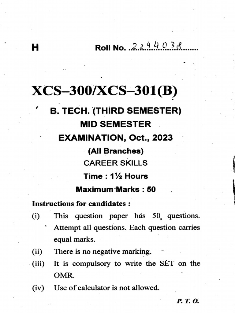 tmpD4 - xcs300 - Midsem - 2023 - Setb QP | PDF