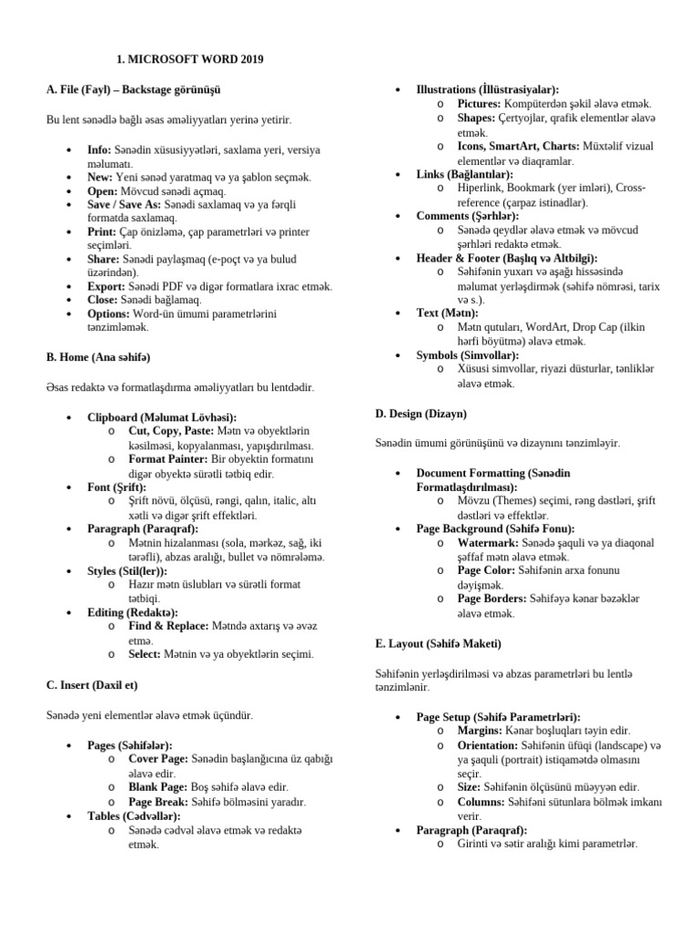 Office 2019 Tercume Lent Tab+Qisayollar+Luget | PDF