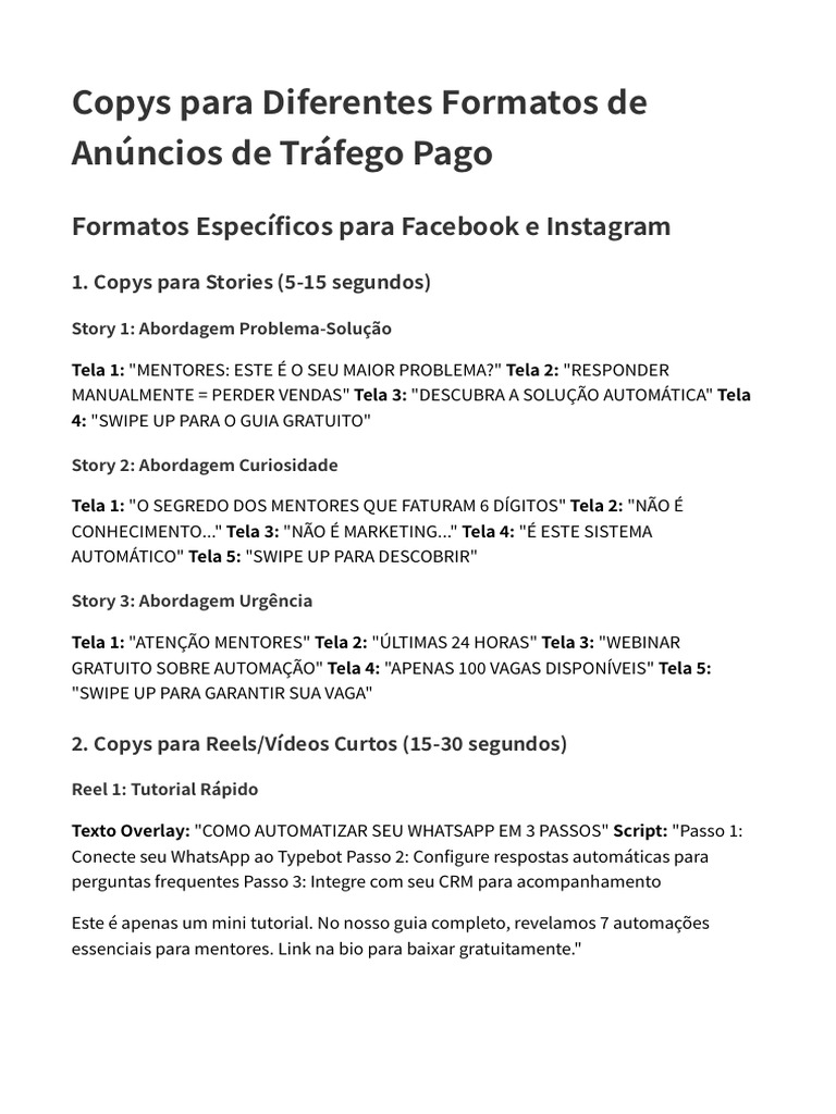 Copys Eficazes para Anúncios de Tráfego Pago | PDF | Automação ...