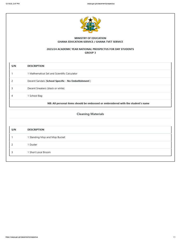 Cssps - Gov.gh Placement Prospectus-1 | PDF