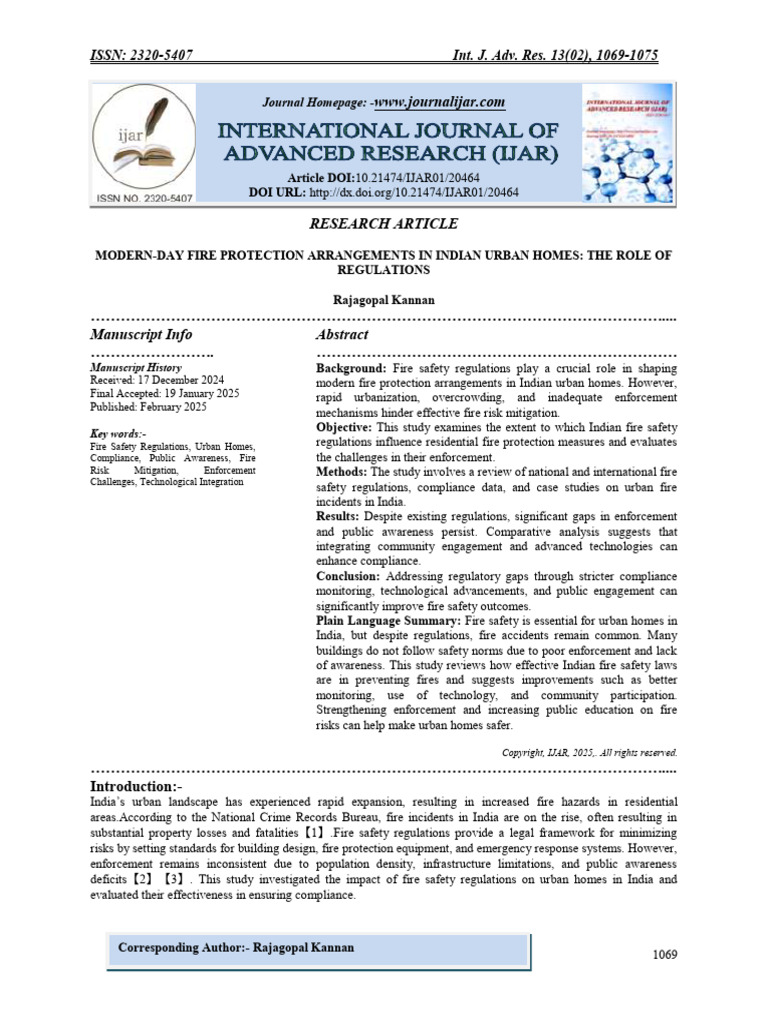 Modern-Day Fire Protection Arrangements in Indian Urban Homes: The Role ...