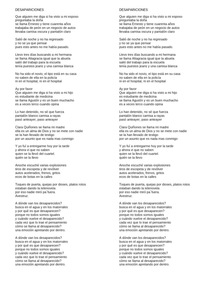 Desapariciones. Los Fabulosos. Letra | PDF