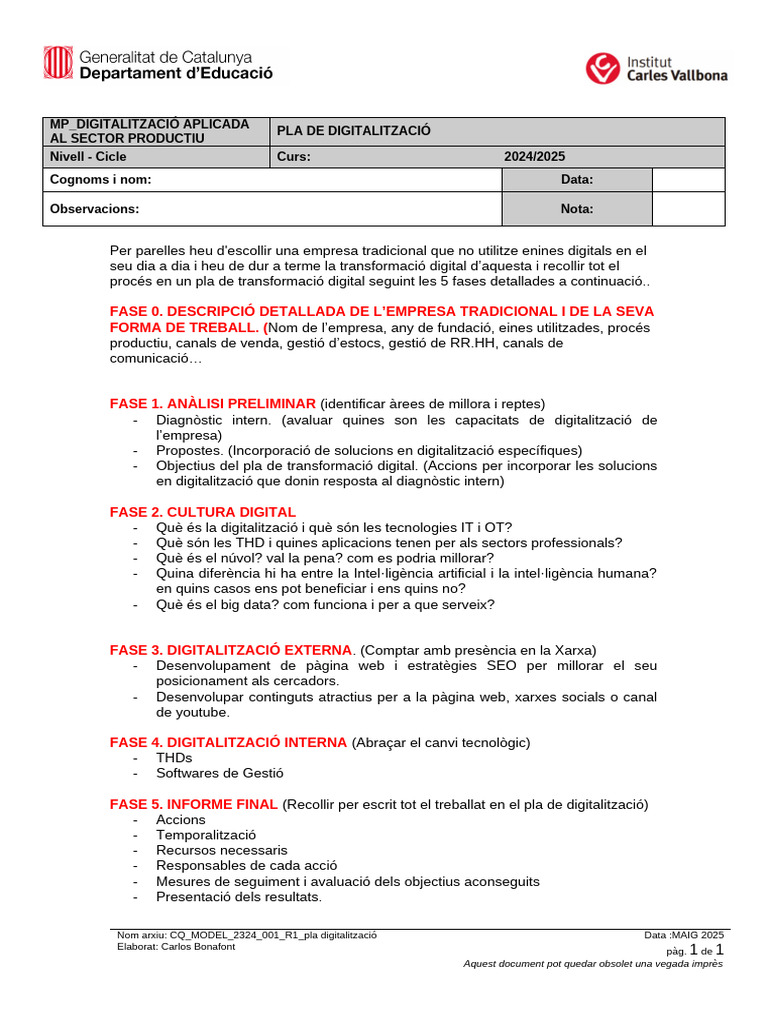 CQ - MODEL - 2324 - 001 - R1 - RA6 - Pla de Digitalització | PDF