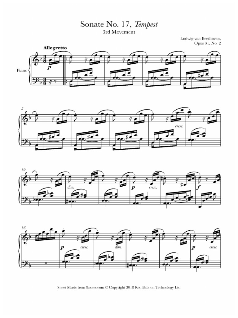 Beethoven - Sonata No. 17 3rd Movement (Tempest) | PDF