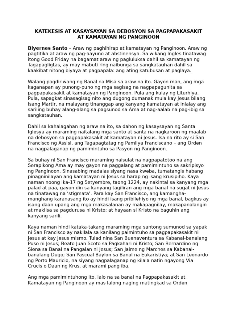 Katekesis Sa Debosyon Sa Pagpapakasakit at Kamatayan | PDF