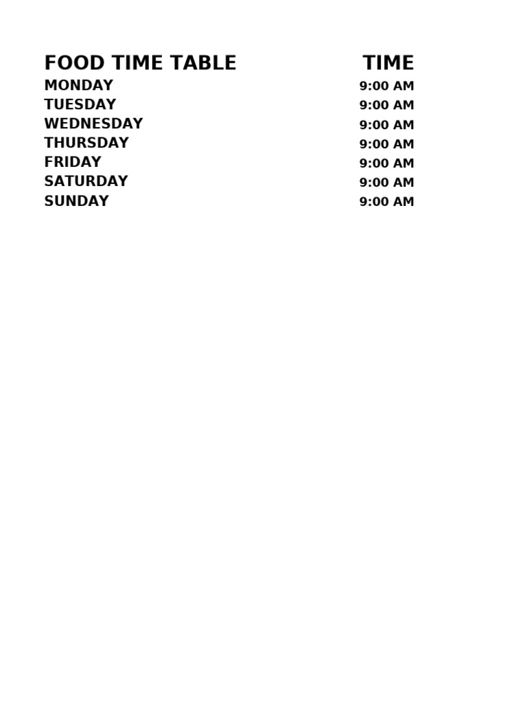 Food Time Table Dubai | PDF