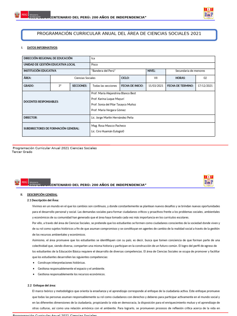 Programación Anual 3º - Ccss - BDP | PDF | Evaluación | Aprendizaje