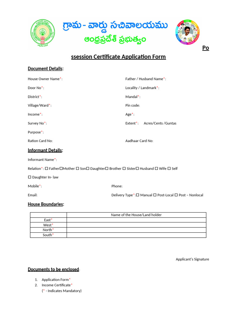 Possession Certificate | PDF