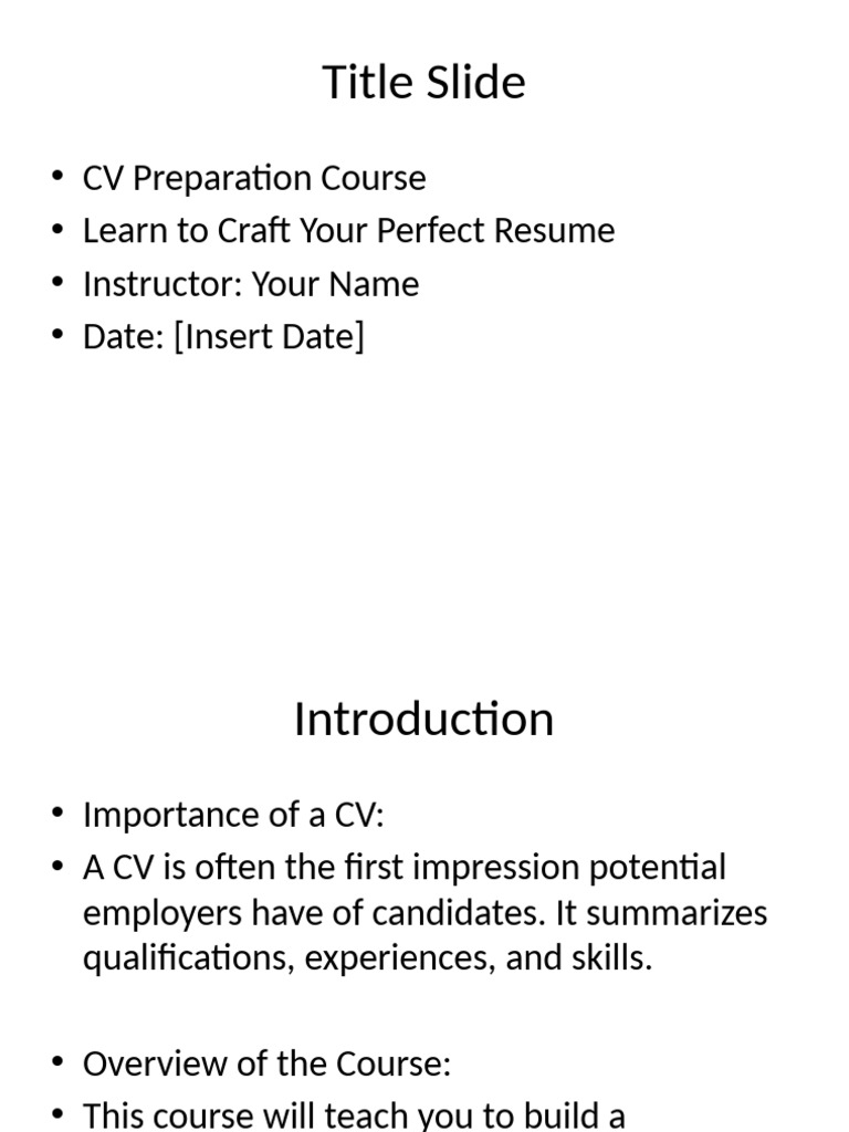 CV Preparation Course Presentation | PDF | Résumé