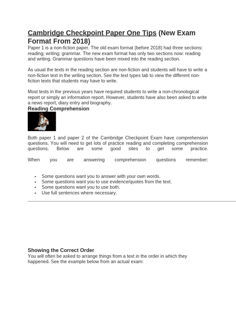 Cambridge Checkpoint Paper One Tips | PDF | Verb | Reading Comprehension