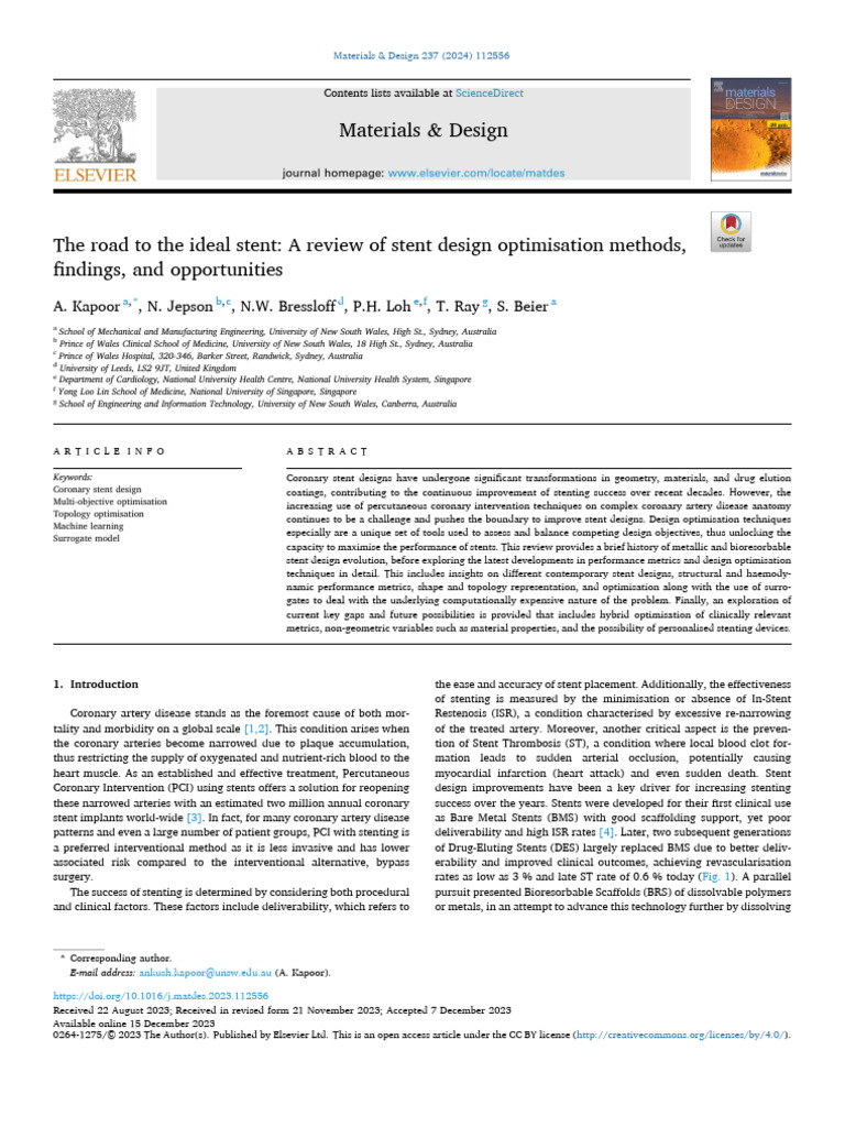 Optimizing Xience Skypoint Stent Design | PDF | Stent | Percutaneous ...