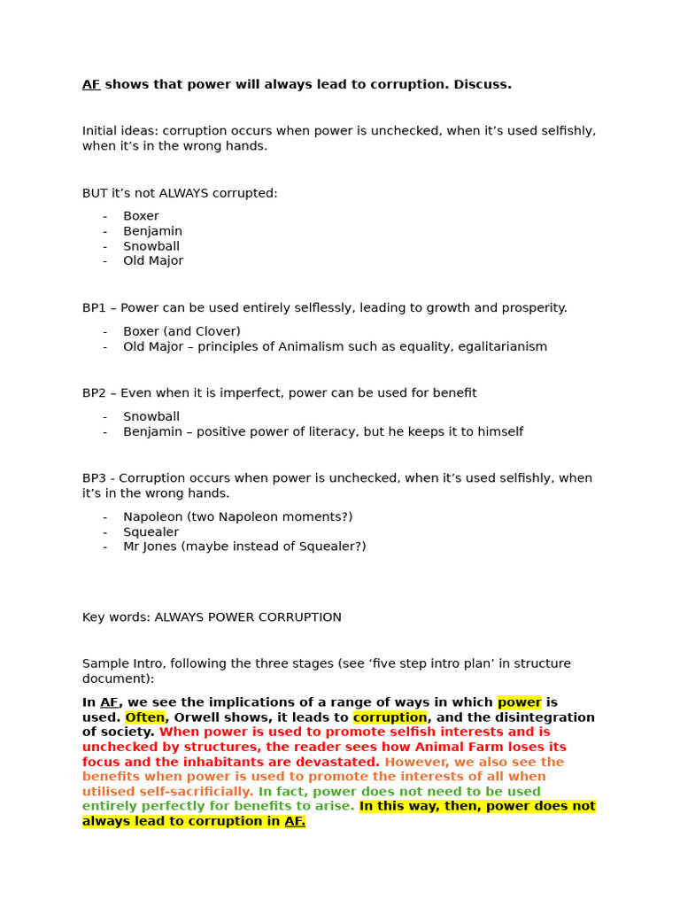 Animal Farm - Sample Intro and Topic Breakdowns | PDF