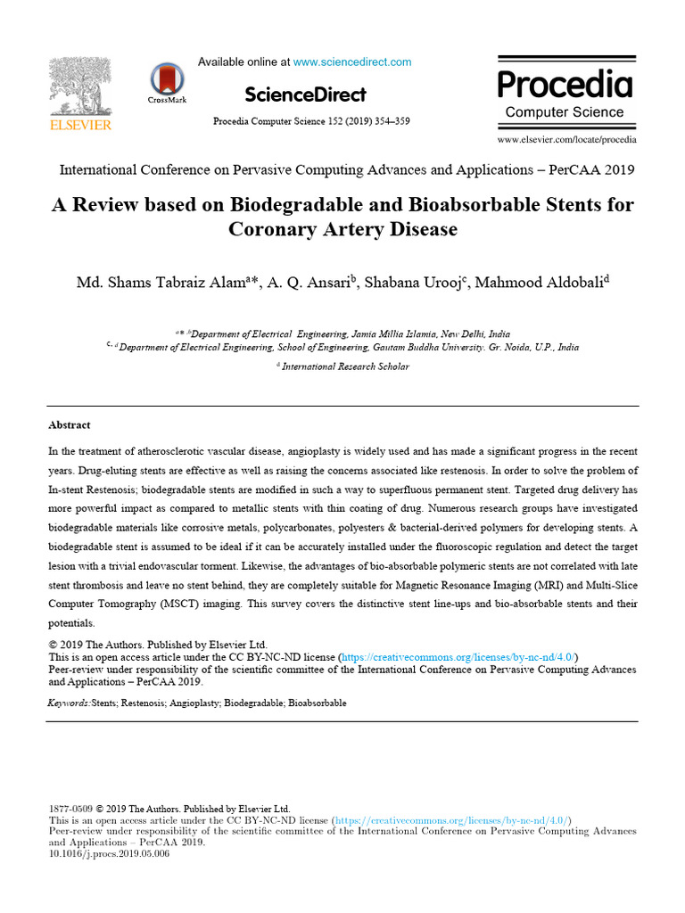 A Review Based On Biodegradable and Bioabsorbable Stents For Coronary ...