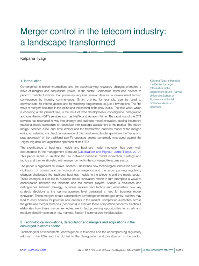Merger Control in The Telecom Industry - A Landscape Transformed | PDF | Mergers And ...