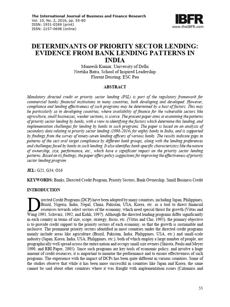 Determinants of Priority Sector Lending in India | PDF | Loans | Banks