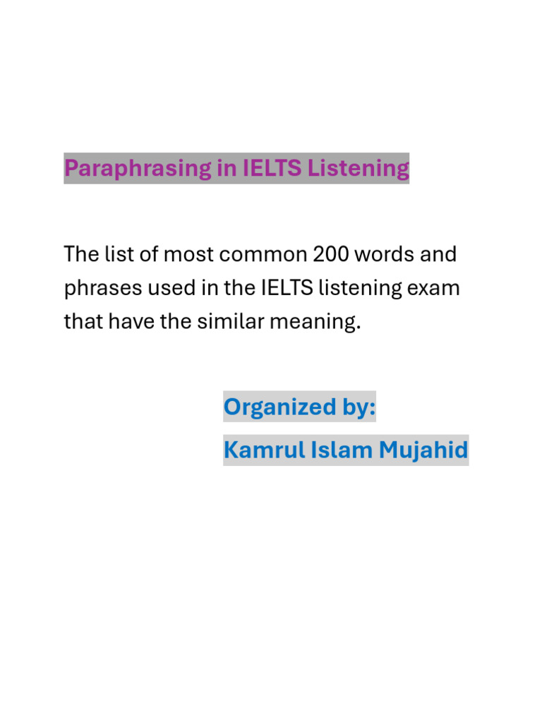 IELTS Listening Paraphrasing Guide | PDF | Public Transport