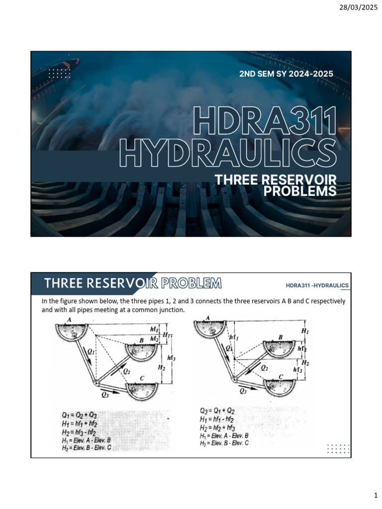 Hdra311 Three Reservoir Problems | PDF | Hydraulic Engineering | Hydraulics