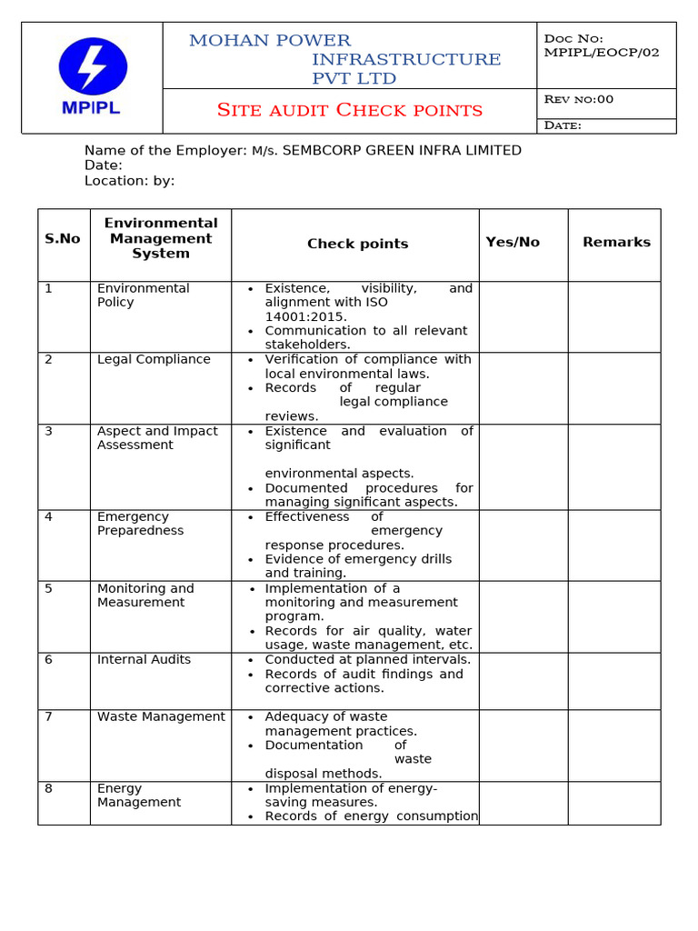 Site Audit Checkpoints for ISO Compliance | PDF | Occupational Safety ...