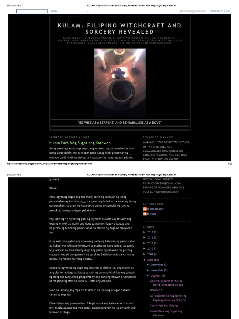 KULAM - Filipino Witchcraft and Sorcery Revealed - Kulam para Mag Sugat Ang Katawan | PDF