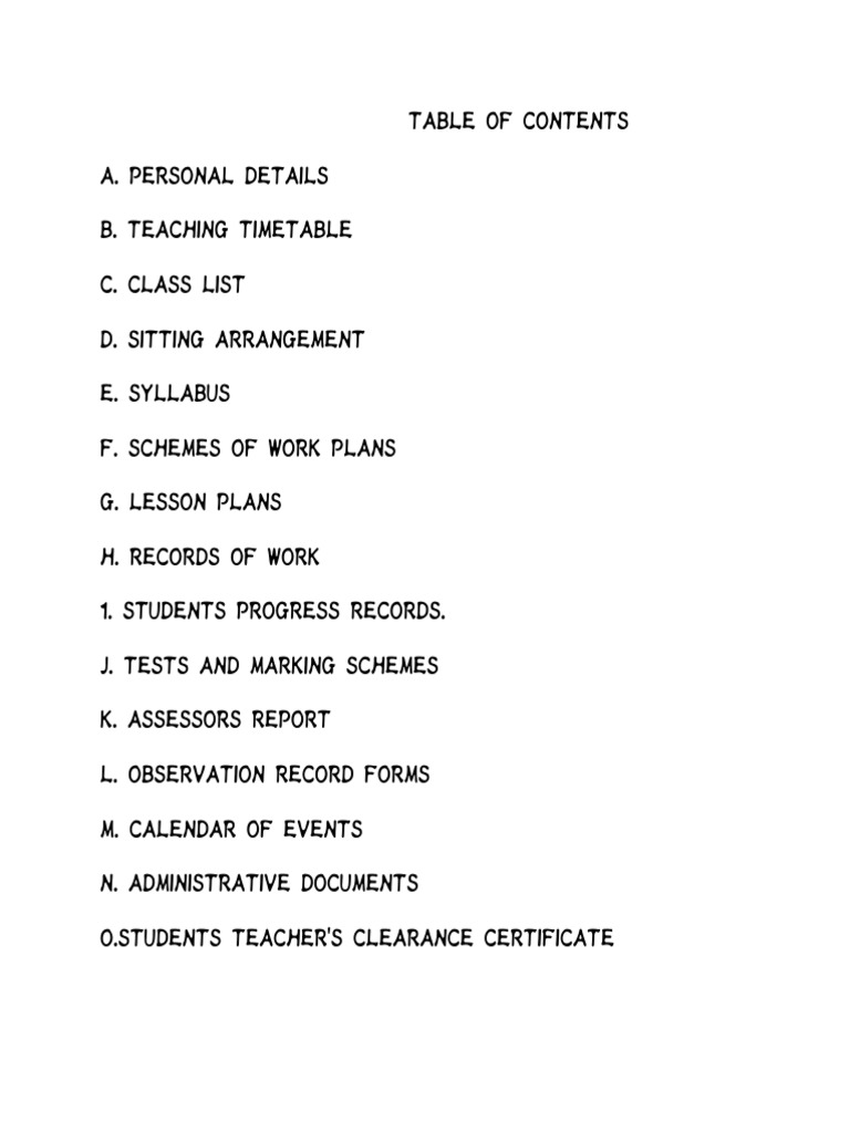Table of Contents File Arrangement | PDF