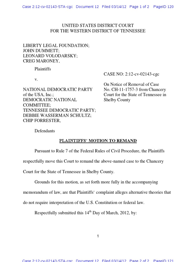 LLF V DNPUSA - 2012-03-14 - LLF Motion To Remand To State Court | PDF