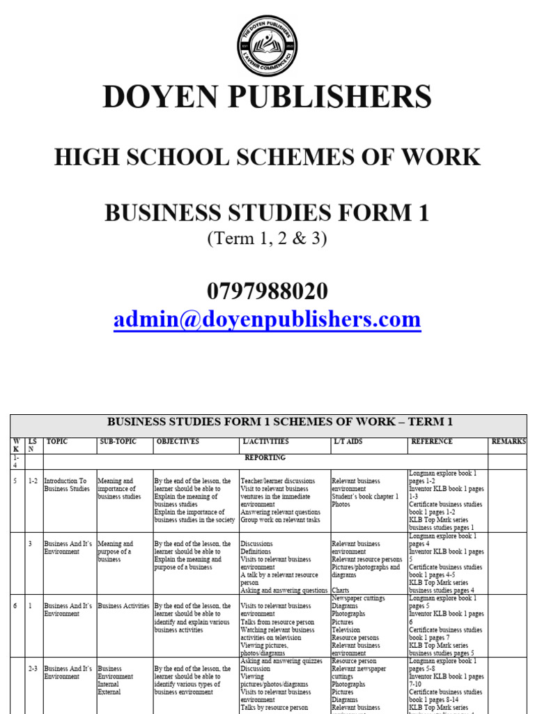 Business Studies Schemes for Form 1 | PDF | Entrepreneurship | Books