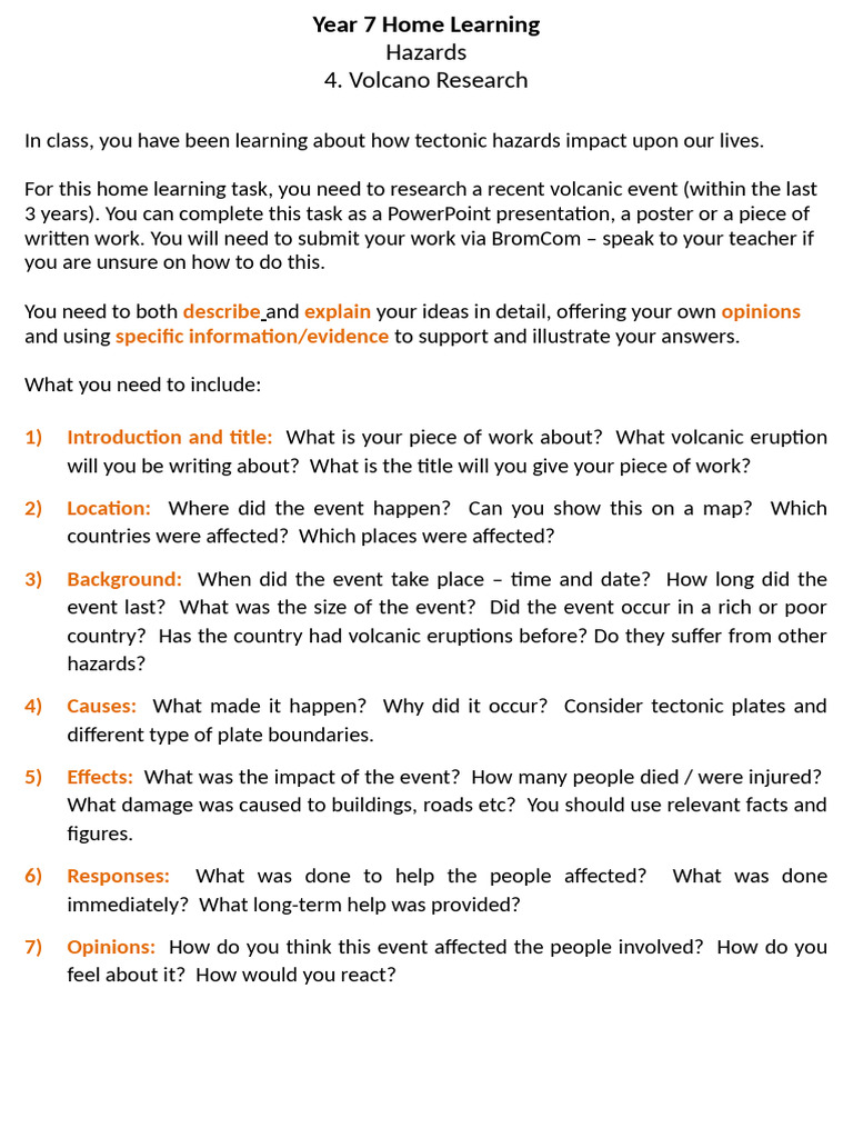 4. Volcano Research Task | PDF