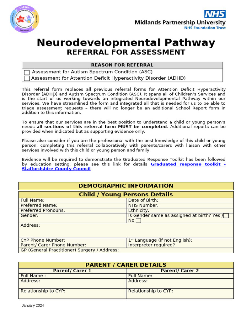 CAMHS - Neurodevelopmental Referral Form | PDF | Autism | Attention ...