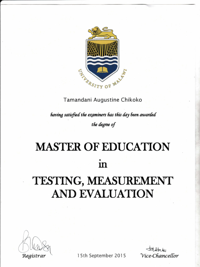 Tamandani A Chikoko's Masters Degree | PDF