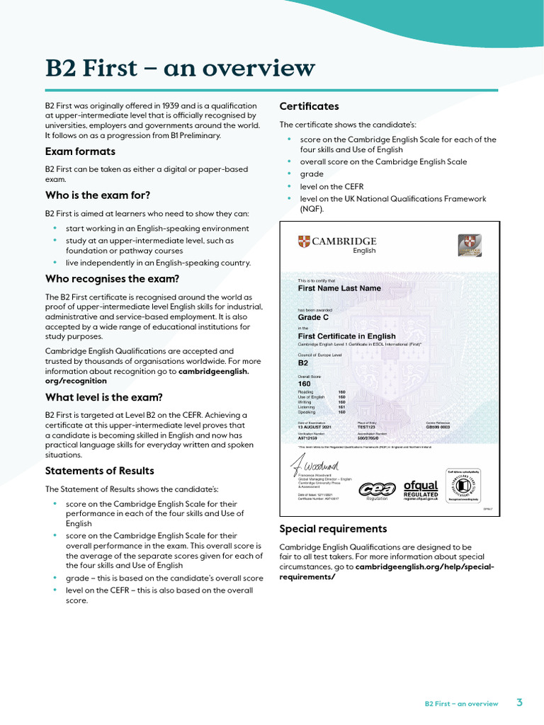 B2 First Handbook Overview | PDF | Tests | Language Education