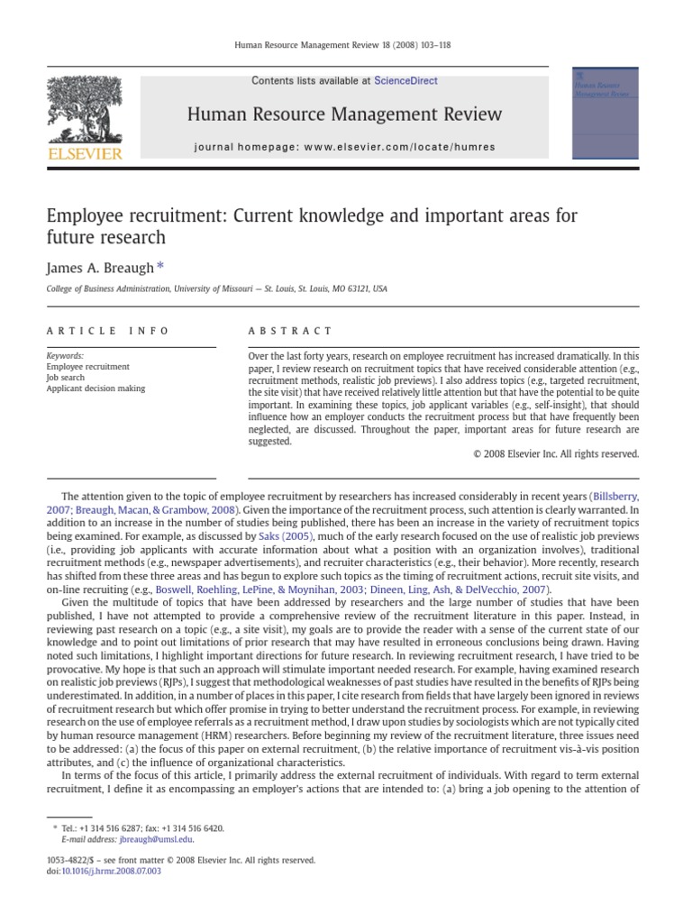 Employee Recruitment - Current Knowledge & Future Areas For Research ...