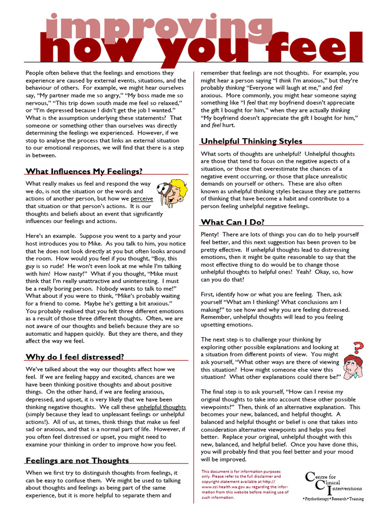 Bipolar Information Sheet - 10 - Improving How You Feel | PDF | Thought ...
