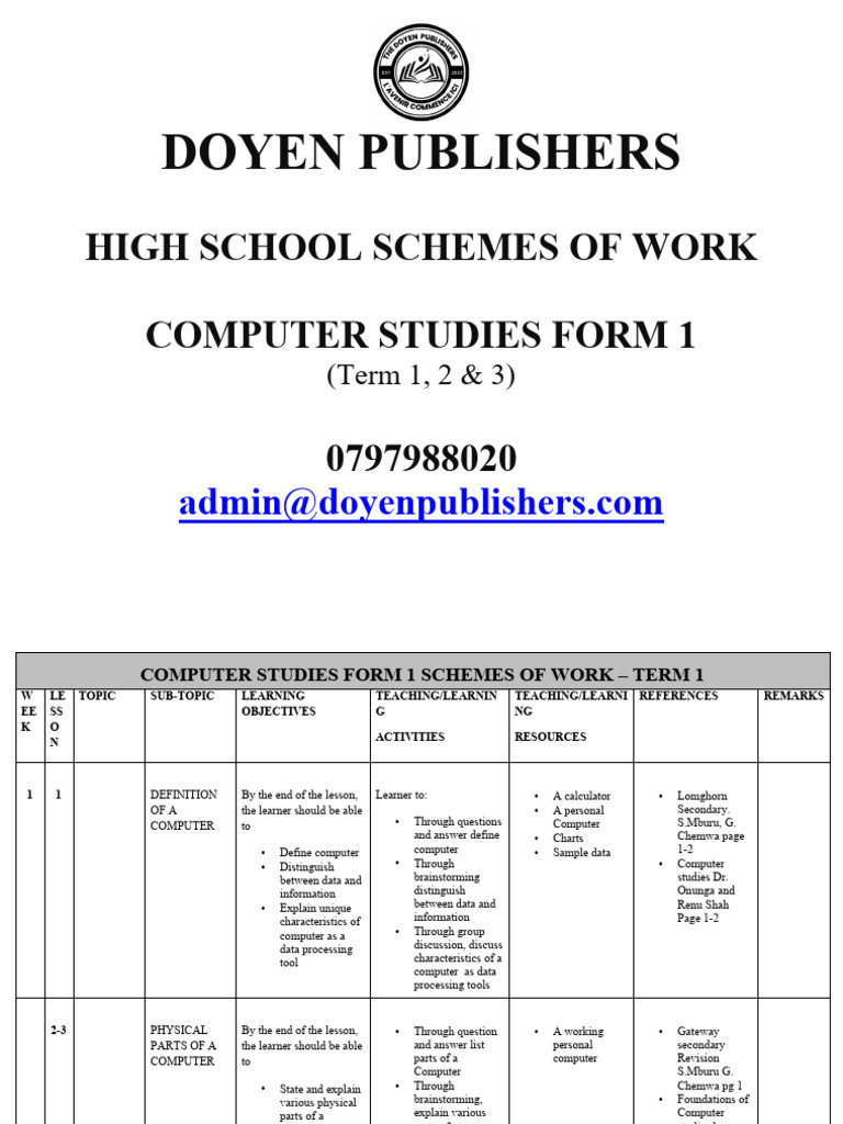 Computer Studies Form 1 Schemes of Work | PDF | Computer Data Storage | Floppy Disk