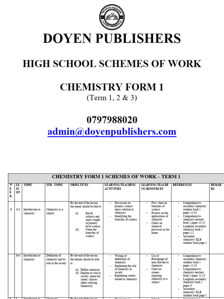 Chemistry Form 1 Schemes of Work | PDF | Distillation | Solubility