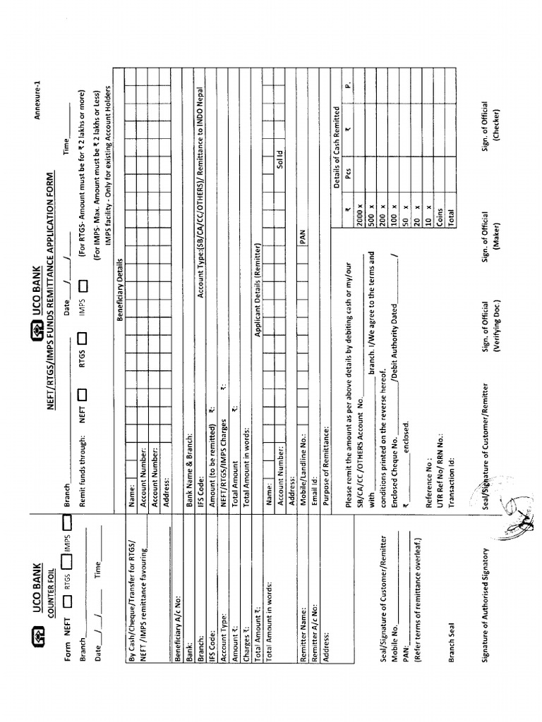 Uco RTGS Form Revised | PDF