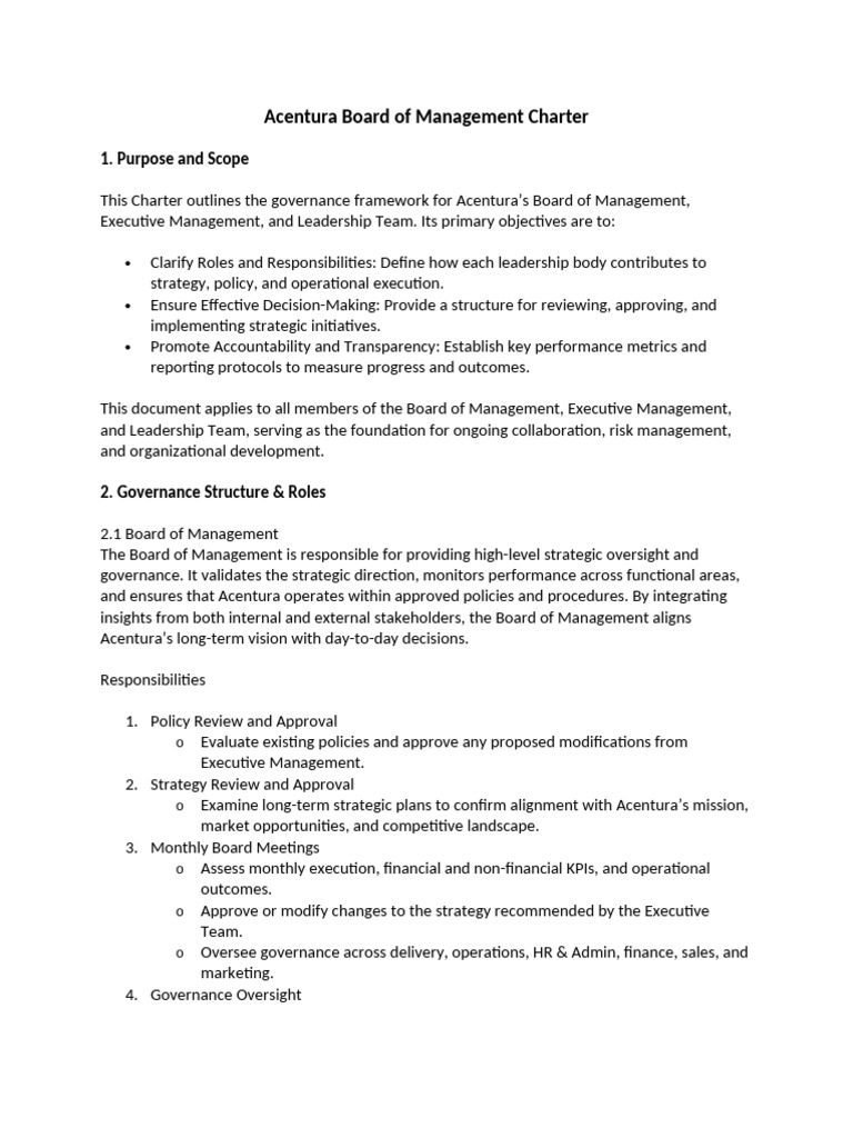 Acentura Board of Management Charter | PDF | Performance Indicator ...