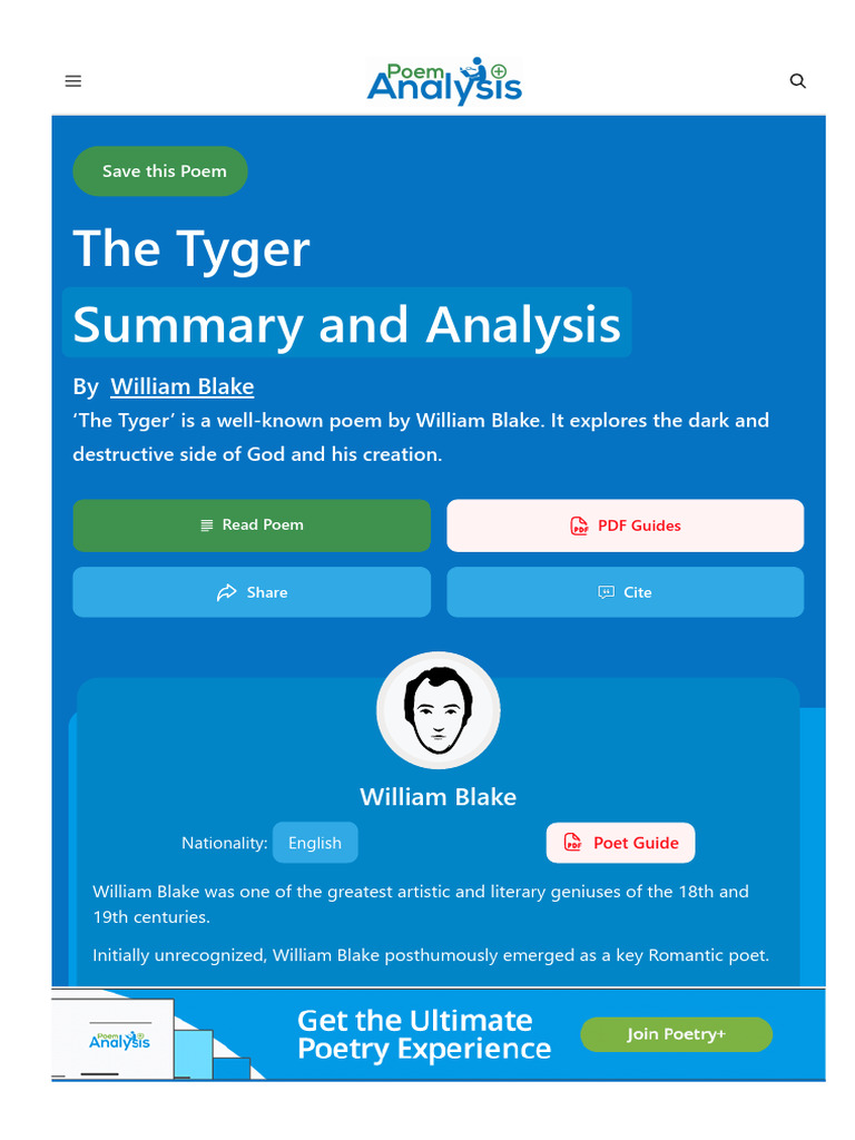 Poemanalysis Com William Blake The Tyger ... | PDF | Poetry