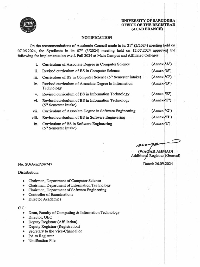 BS-Computer Science (5th Semester Intake) - Course - Outline - UOS | PDF