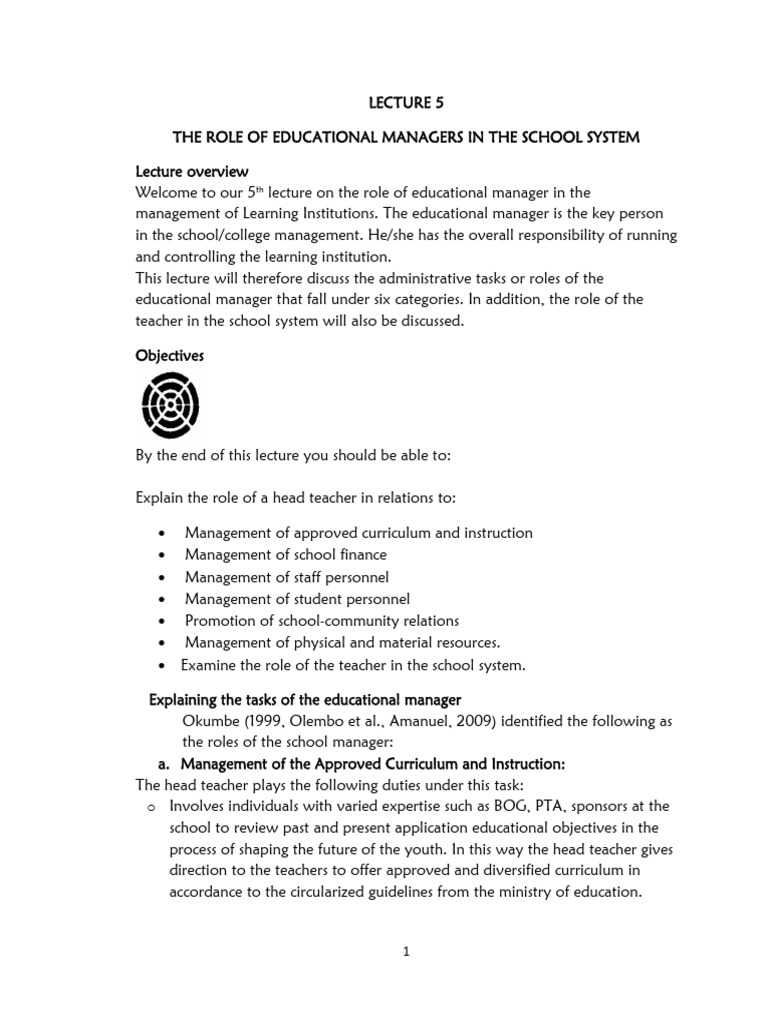 Role of Educational Managers in Schools | PDF | Teachers | Schools