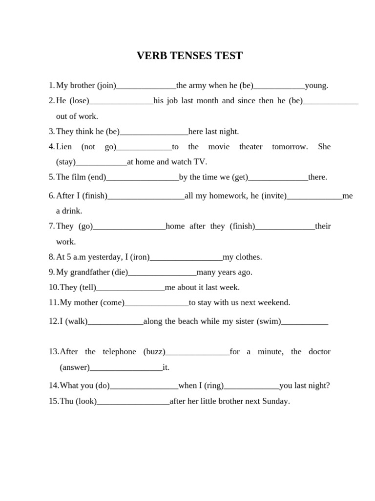 Verb Tenses Test 12.8 | PDF